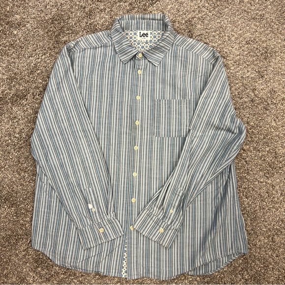 Lee | Shirts | Vintage Lee Shirt Mens Xl Extra Large Blue Stripes Long ...